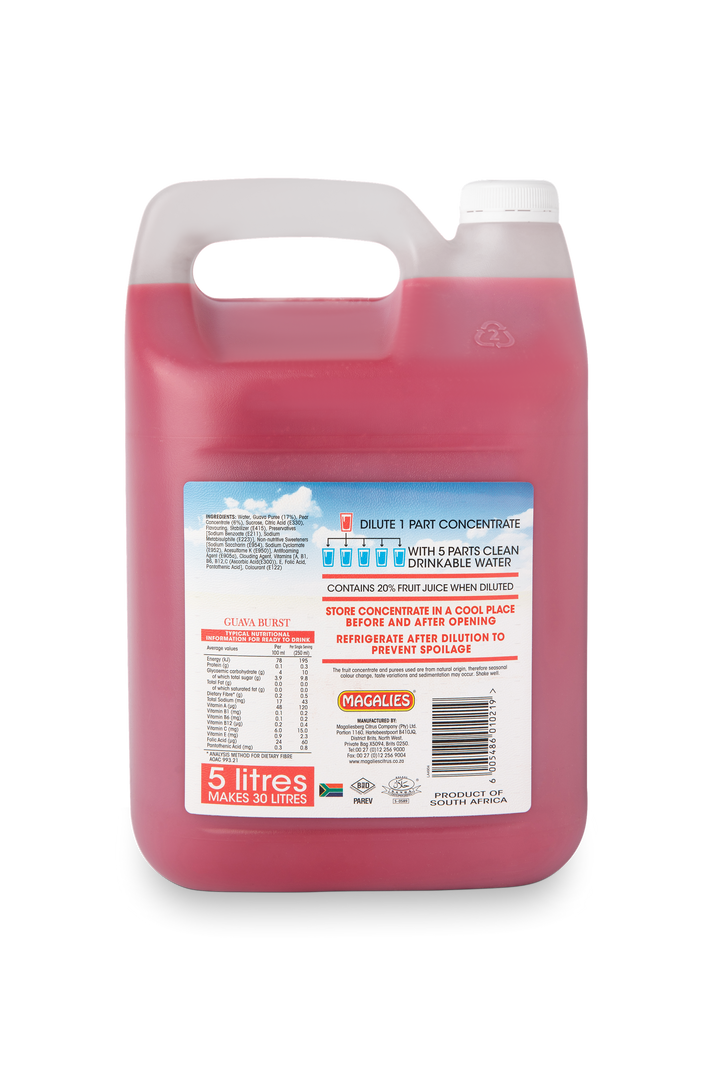 MAGALIES - 5 litre Guava Burst 20% 1+5 fruit nectar concentrate ...